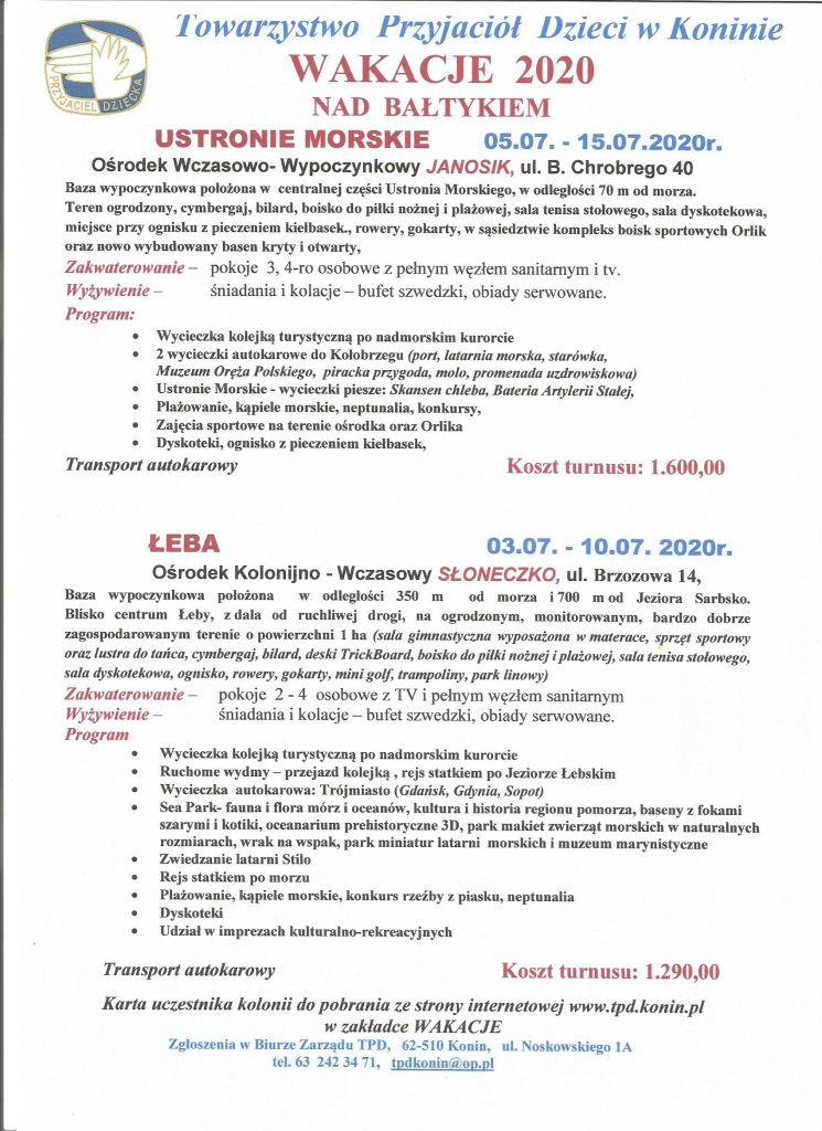 Zapraszamy na kolonie do Ustronia Morskiego i Łeby - Towarzystwo ...